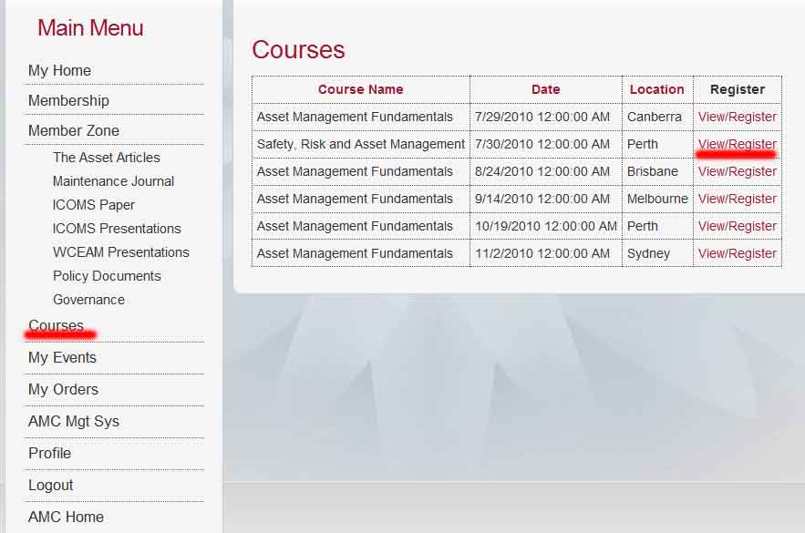 How to register for a course on-line - Asset Management Council
